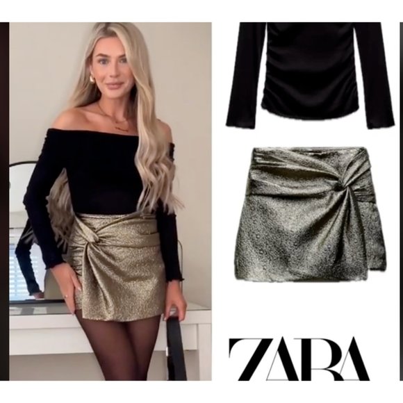 Zara | Skirts | Zara New Woman Gold Skort With Knot Detail Ref165233 S ...
